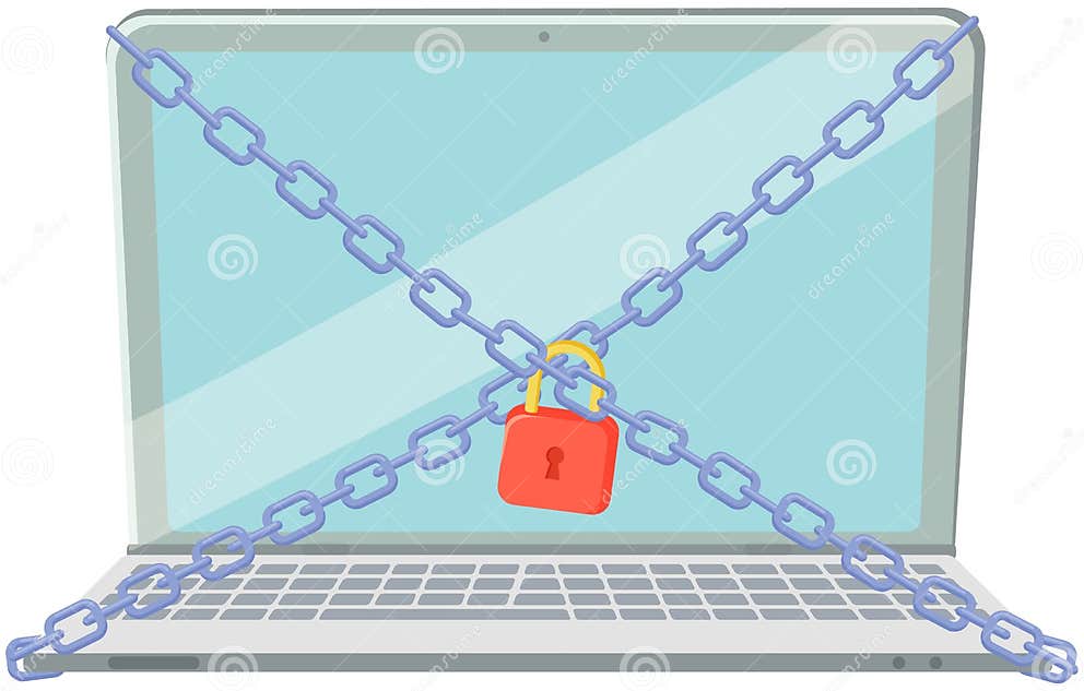 Laptop Computer are Bound with Chains and Locked with Padlock Flat ...