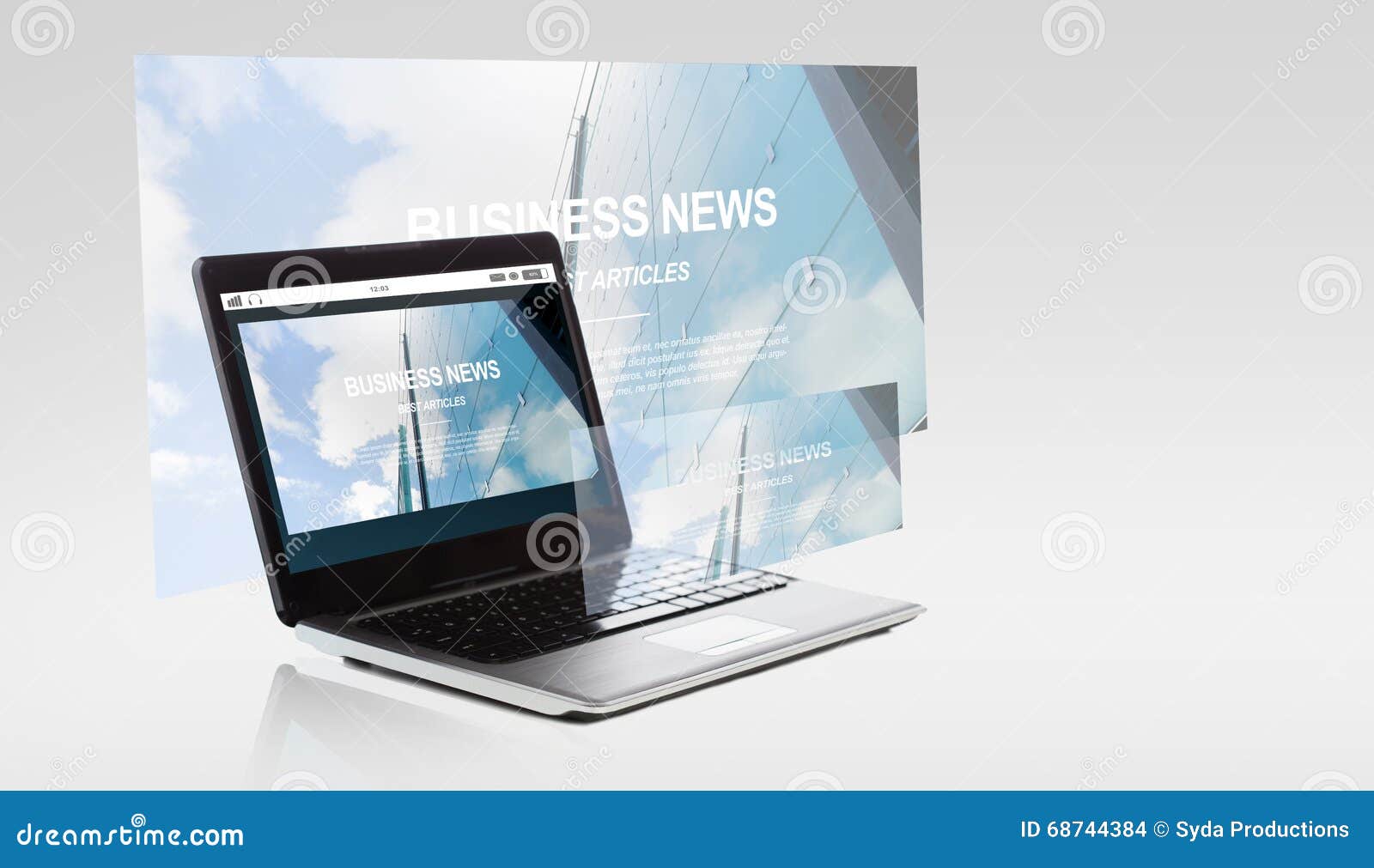 Laptop Computer with Business News on Screen Stock Illustration ...