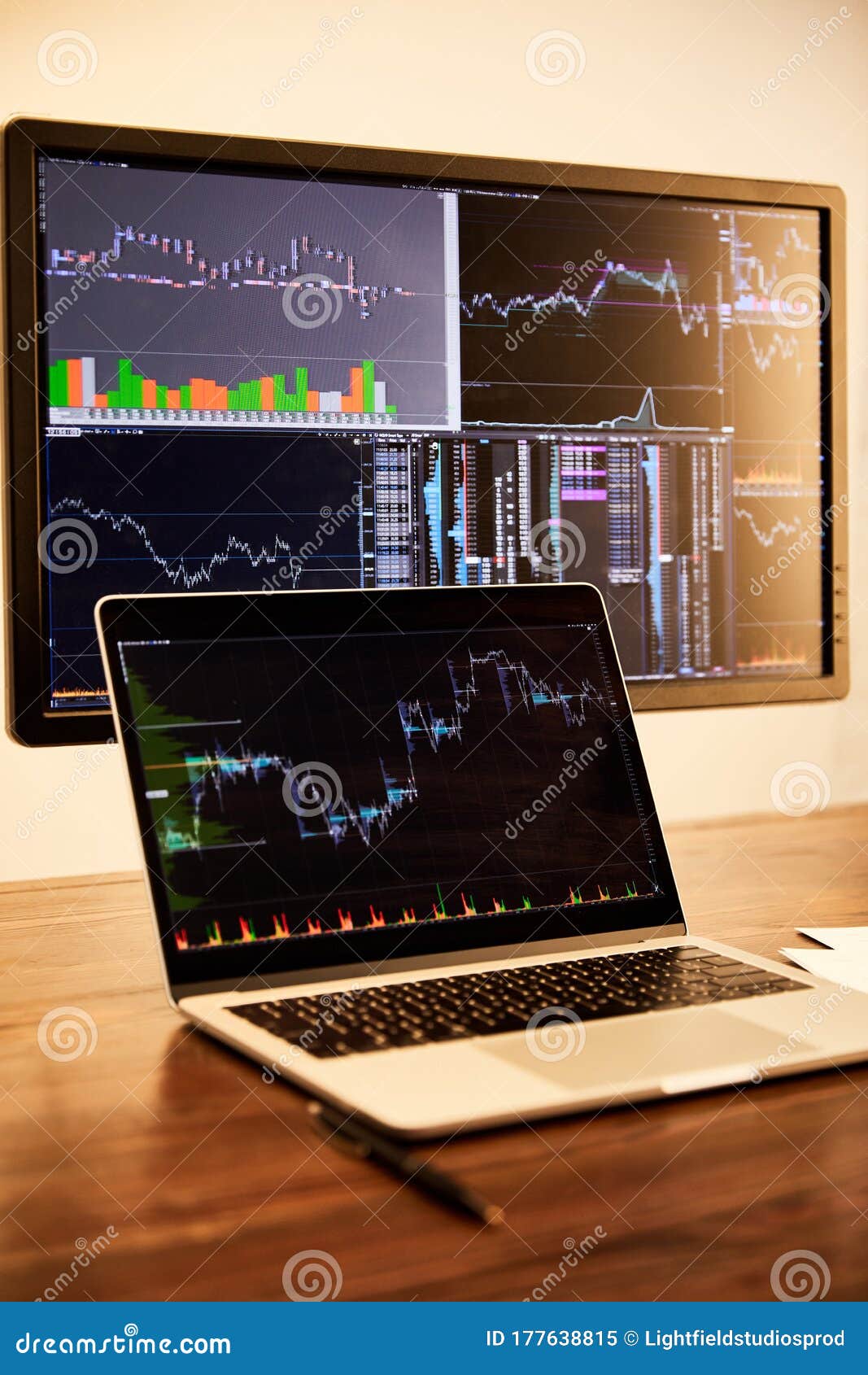 And Computer with Charts and Graphs Stock Image - Image of trade ...