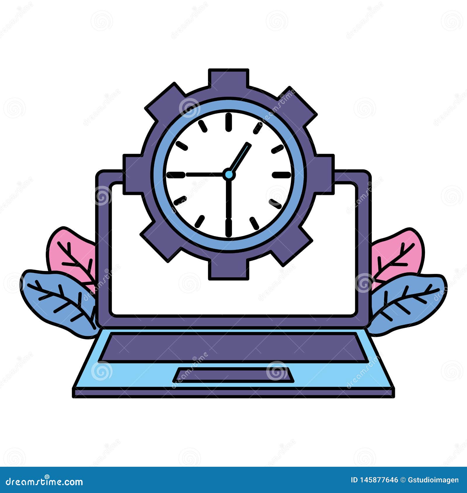 Laptop computer clock stock illustration. Illustration of gears - 145877646