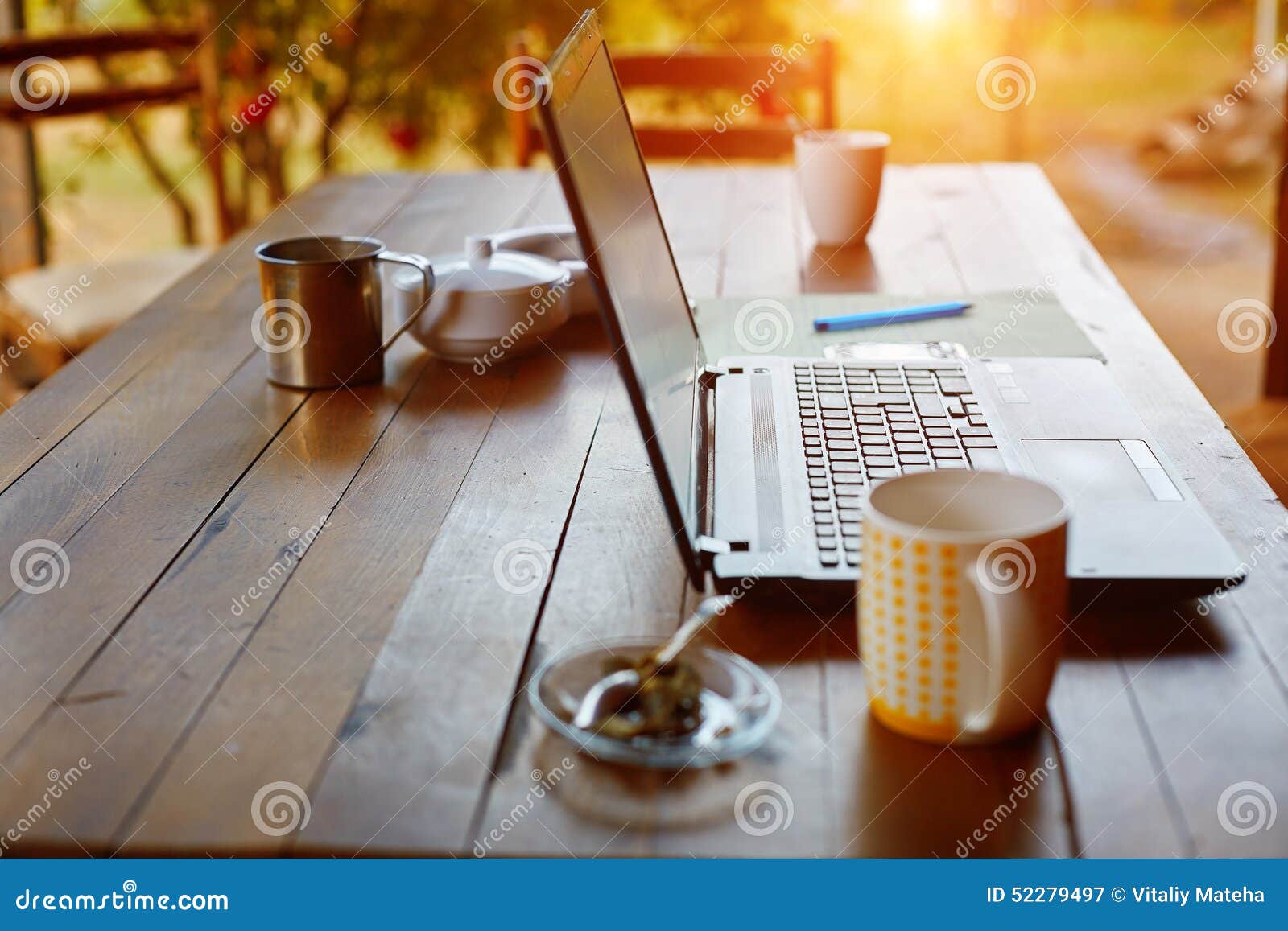Laptop Computer and Coffee in the Garden Stock Image - Image of ...