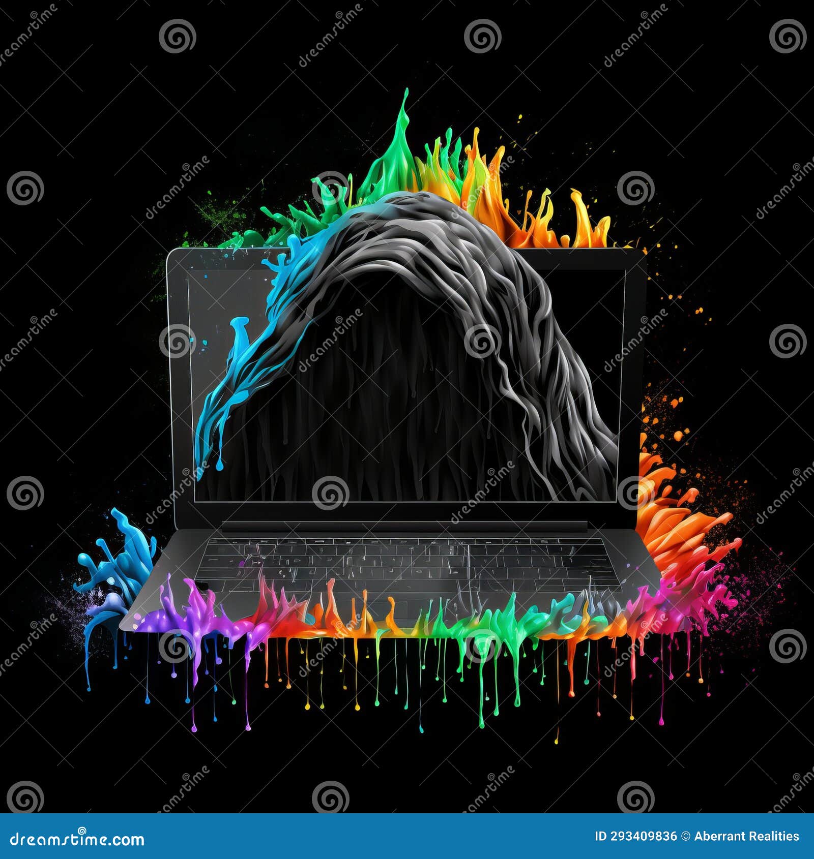 A Laptop Computer with Colorful Paint Splashed on it Stock Illustration ...
