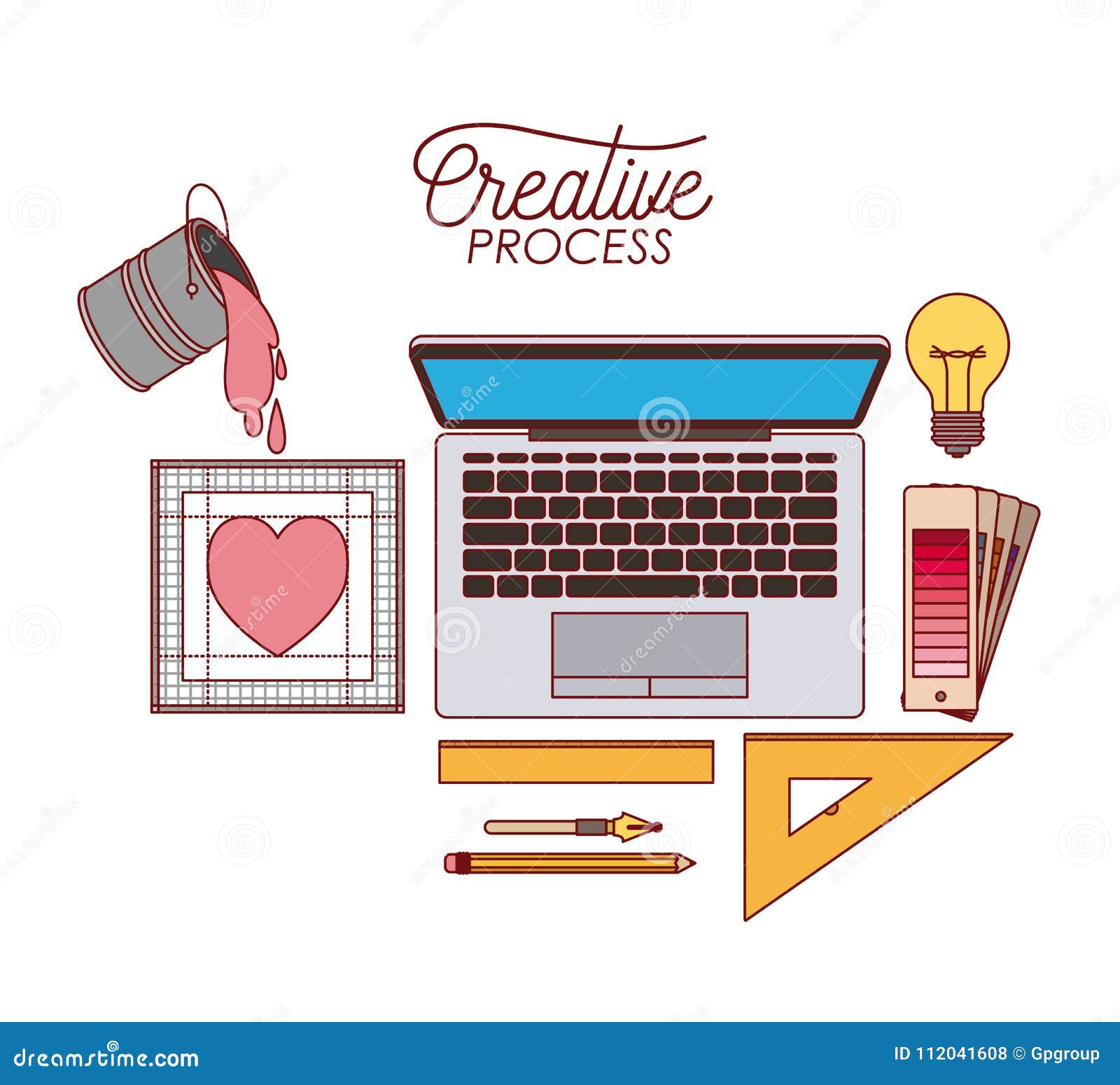Laptop Computer Creative Process Top View with Elements Graphic Design ...