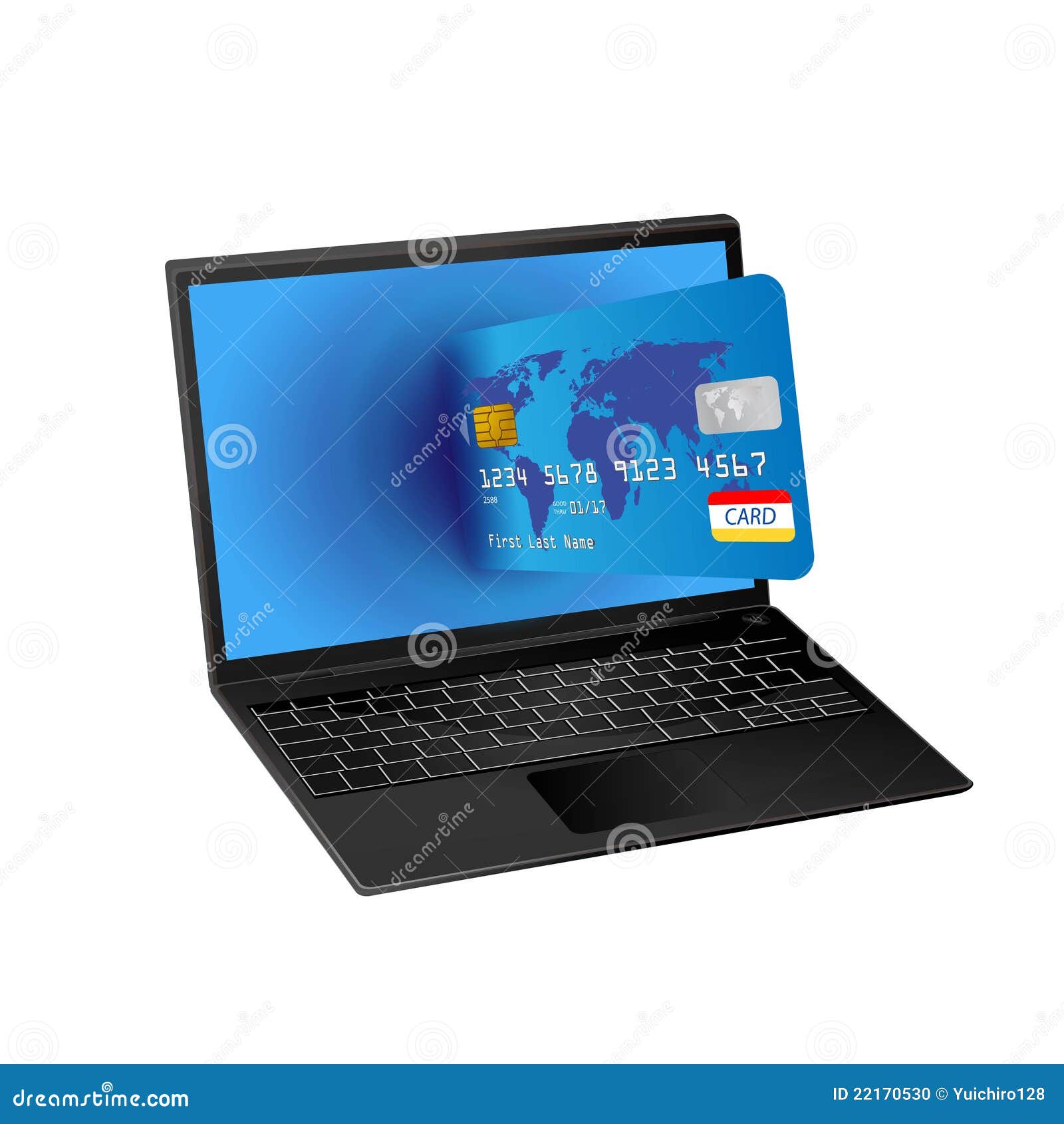Laptop Computer with Credit Card Stock Illustration - Illustration of ...