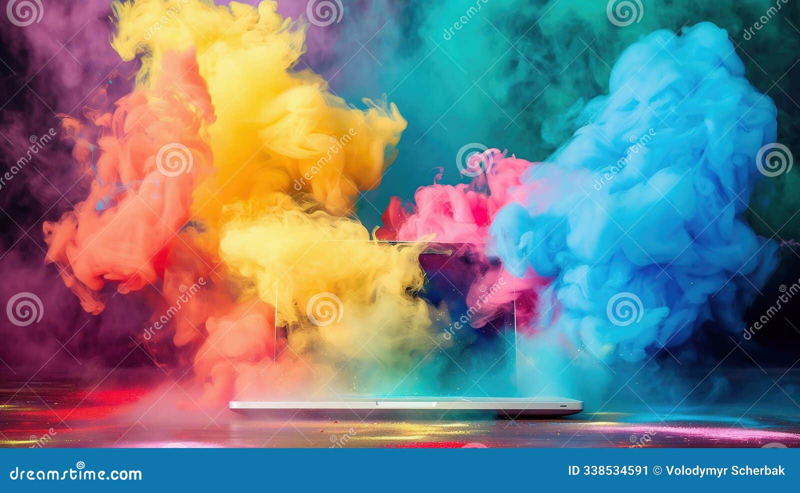 Laptop Computer with Dark Screen and Color Explosion Stock Image ...