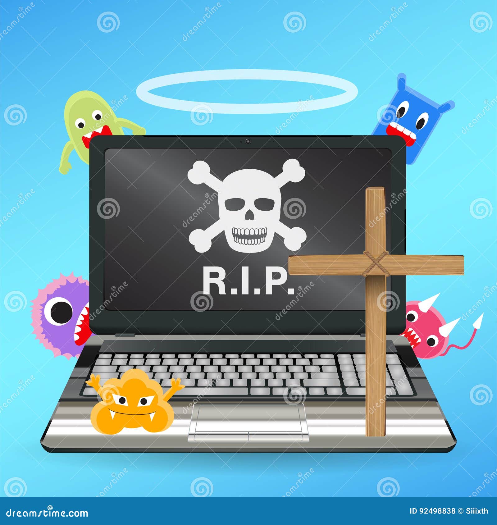Laptop Computer Dead by Virus Infected Vector Stock Vector ...