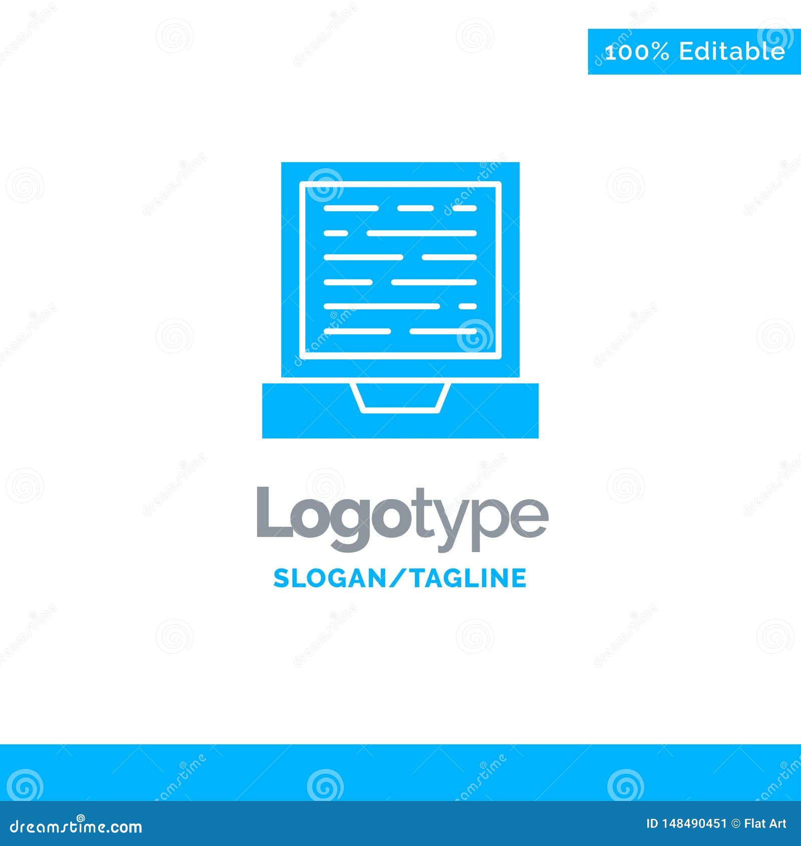 Laptop, Computer, Design Blue Solid Logo Template. Place for Tagline ...