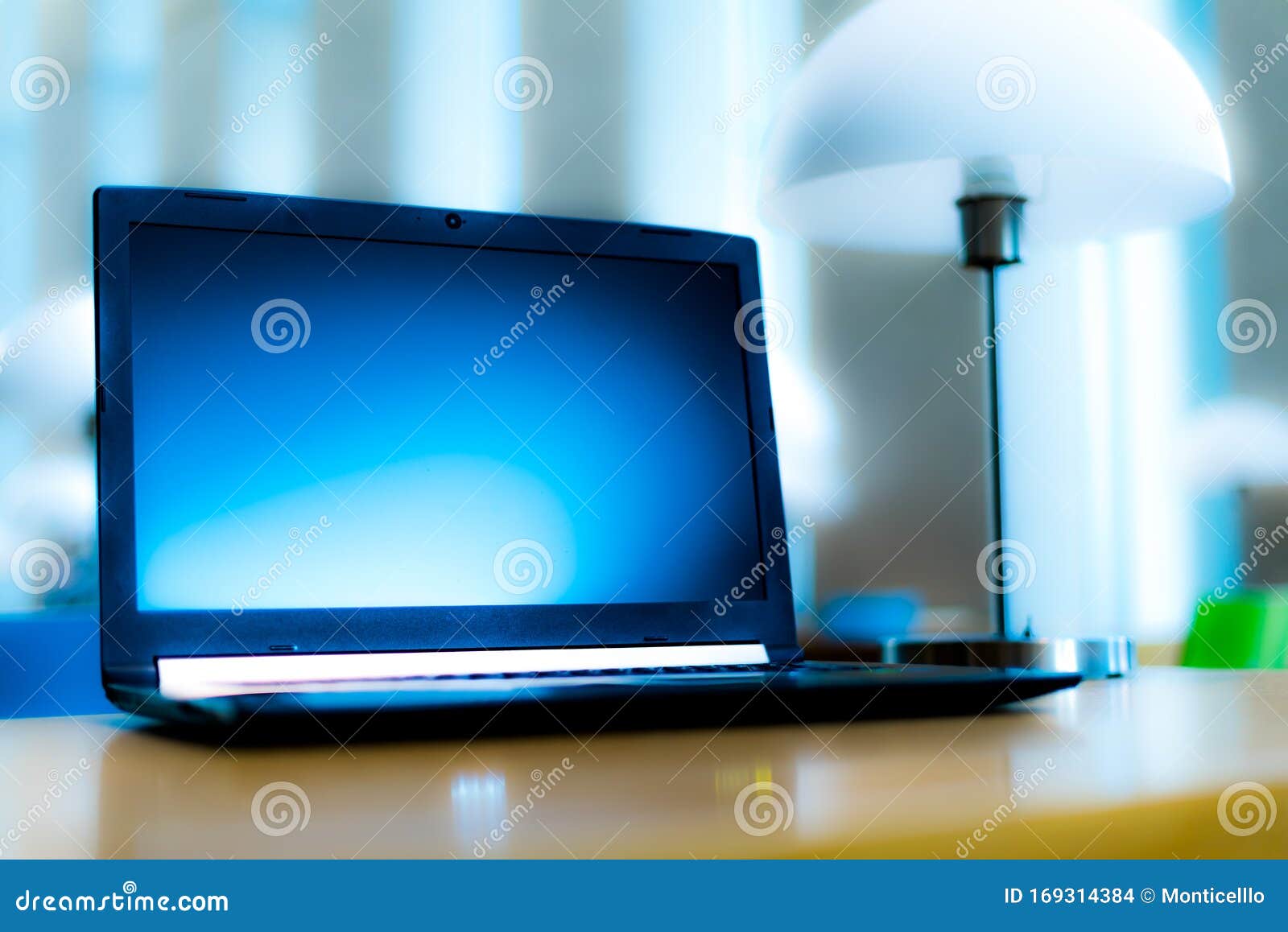 Laptop Computer on the Desk in Public Library Stock Photo - Image of ...