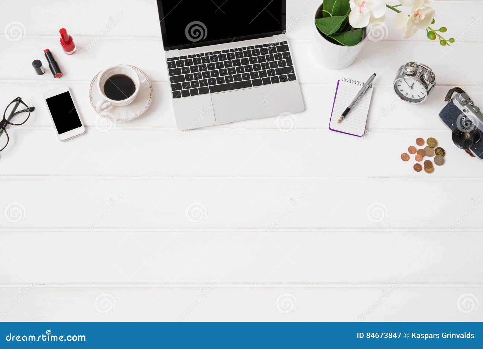 Laptop Computer on Desk, View from Above Stock Image - Image of ...