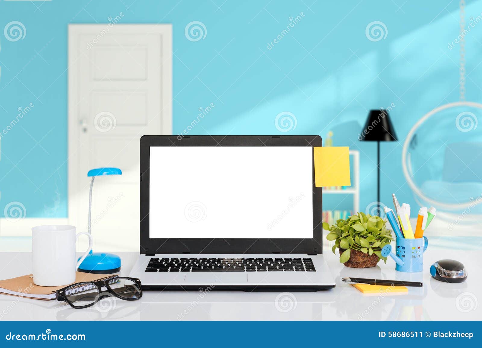 Laptop Computer on Desk Workspace Stock Image - Image of eyeglasses ...