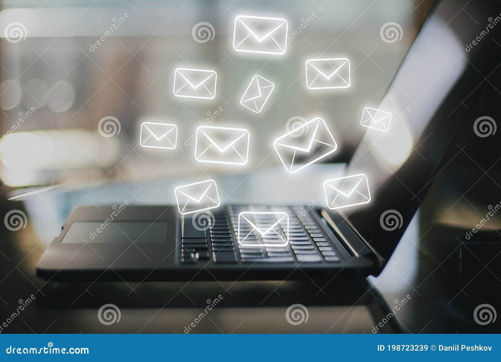 Laptop Computer on Desktop with Email Sketch Stock Image - Image of ...