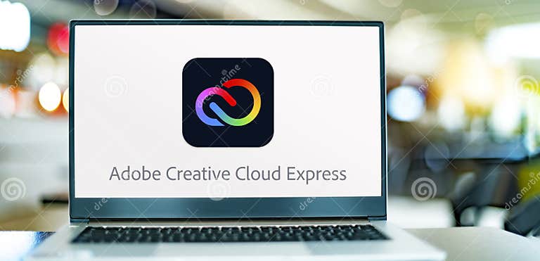 Laptop Computer Displaying Logo of Adobe Creative Cloud Express ...
