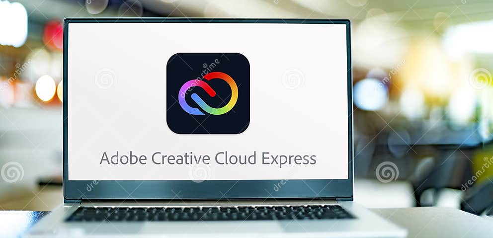 Laptop Computer Displaying Logo of Adobe Creative Cloud Express ...