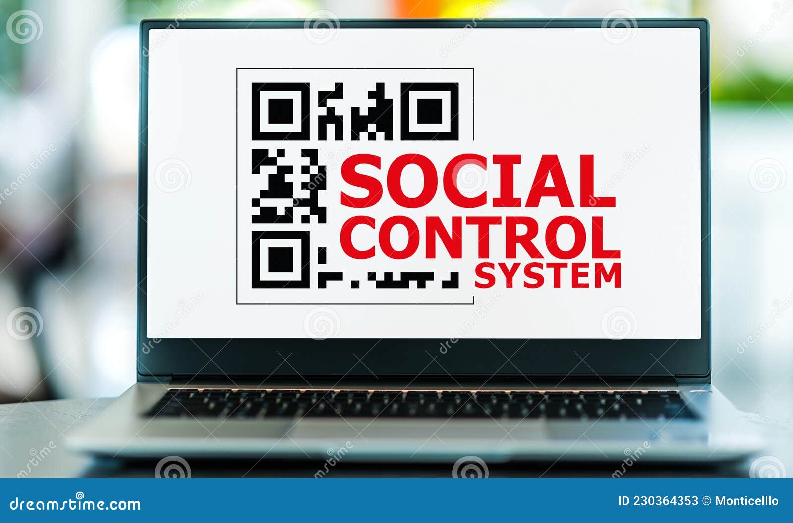 Laptop Computer Displaying the Sign of Social Control System Stock ...