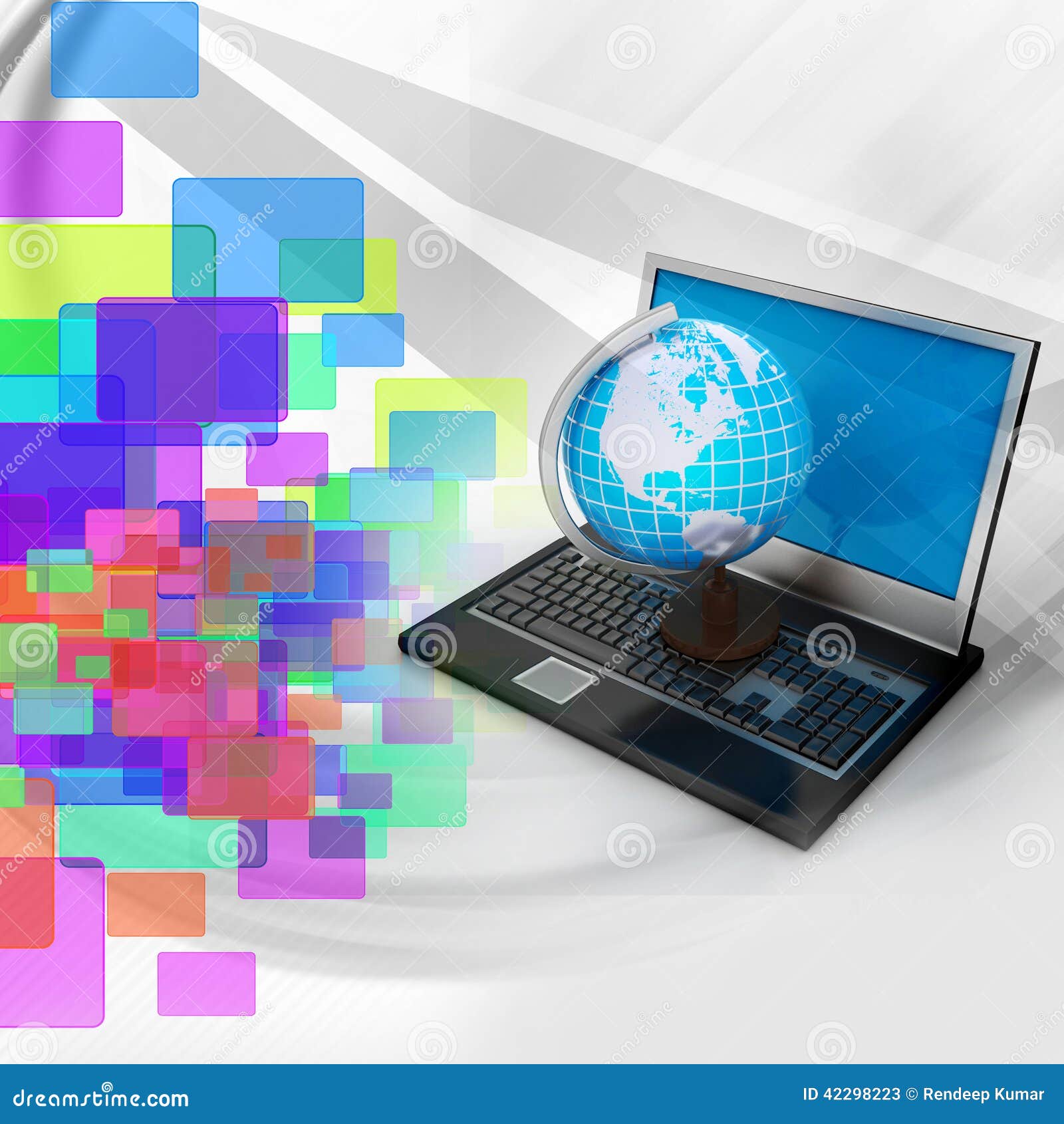 Laptop Computer with Earth Globe Stock Illustration - Illustration of ...