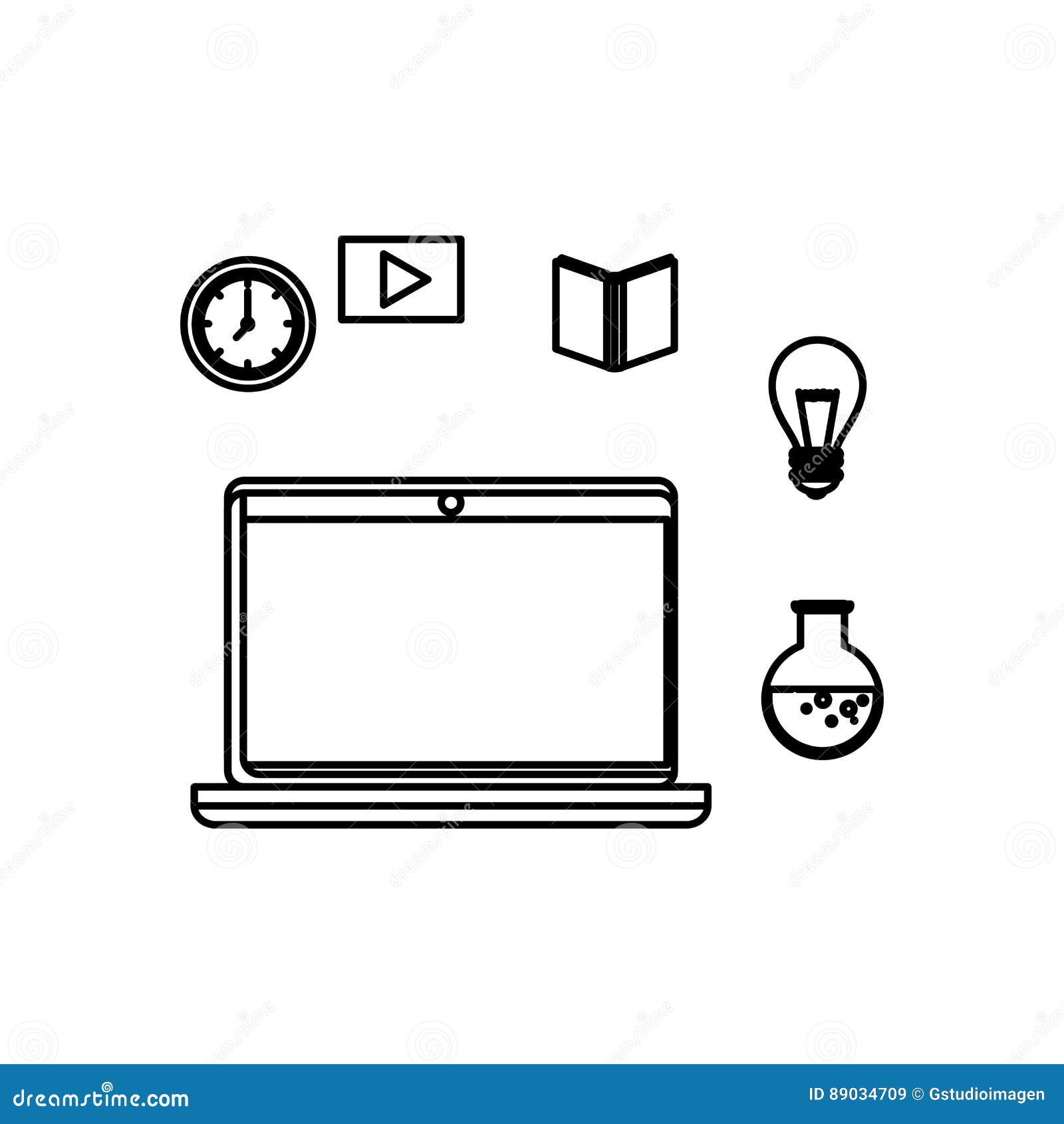 Laptop Computer with Education Icons Stock Illustration - Illustration ...