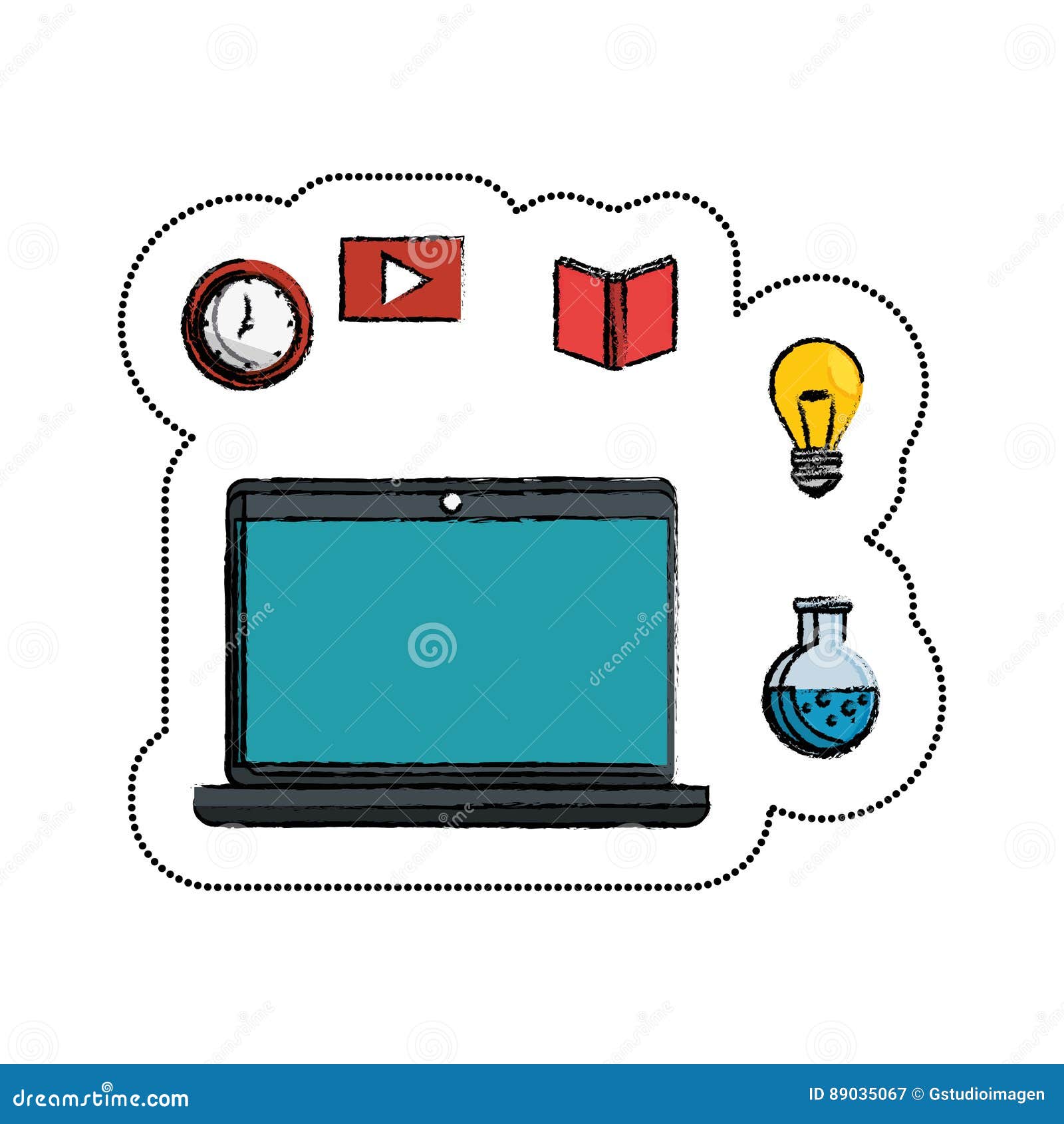 Laptop Computer with Education Icons Stock Illustration - Illustration ...