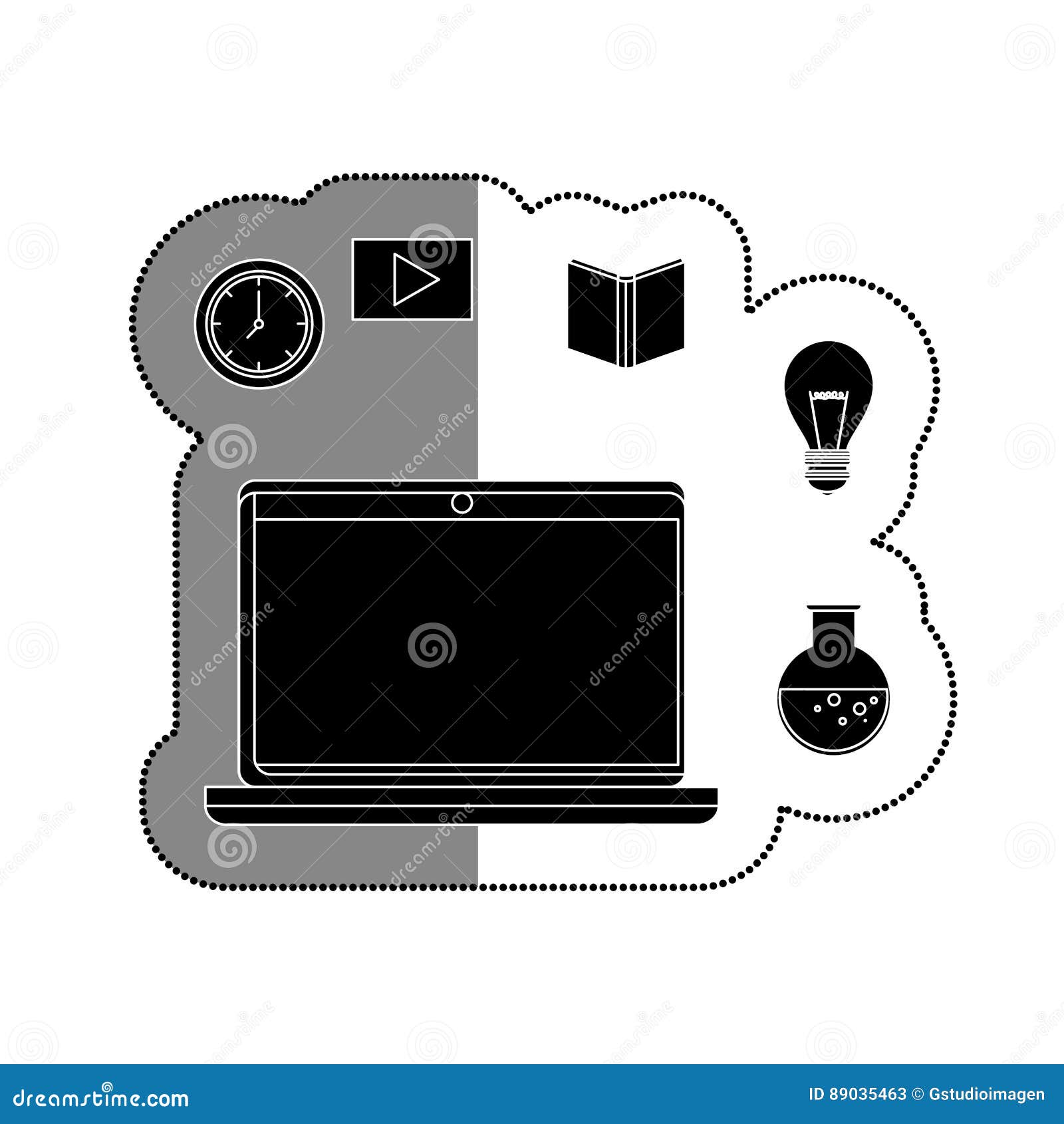 Laptop Computer with Education Icons Stock Illustration - Illustration ...