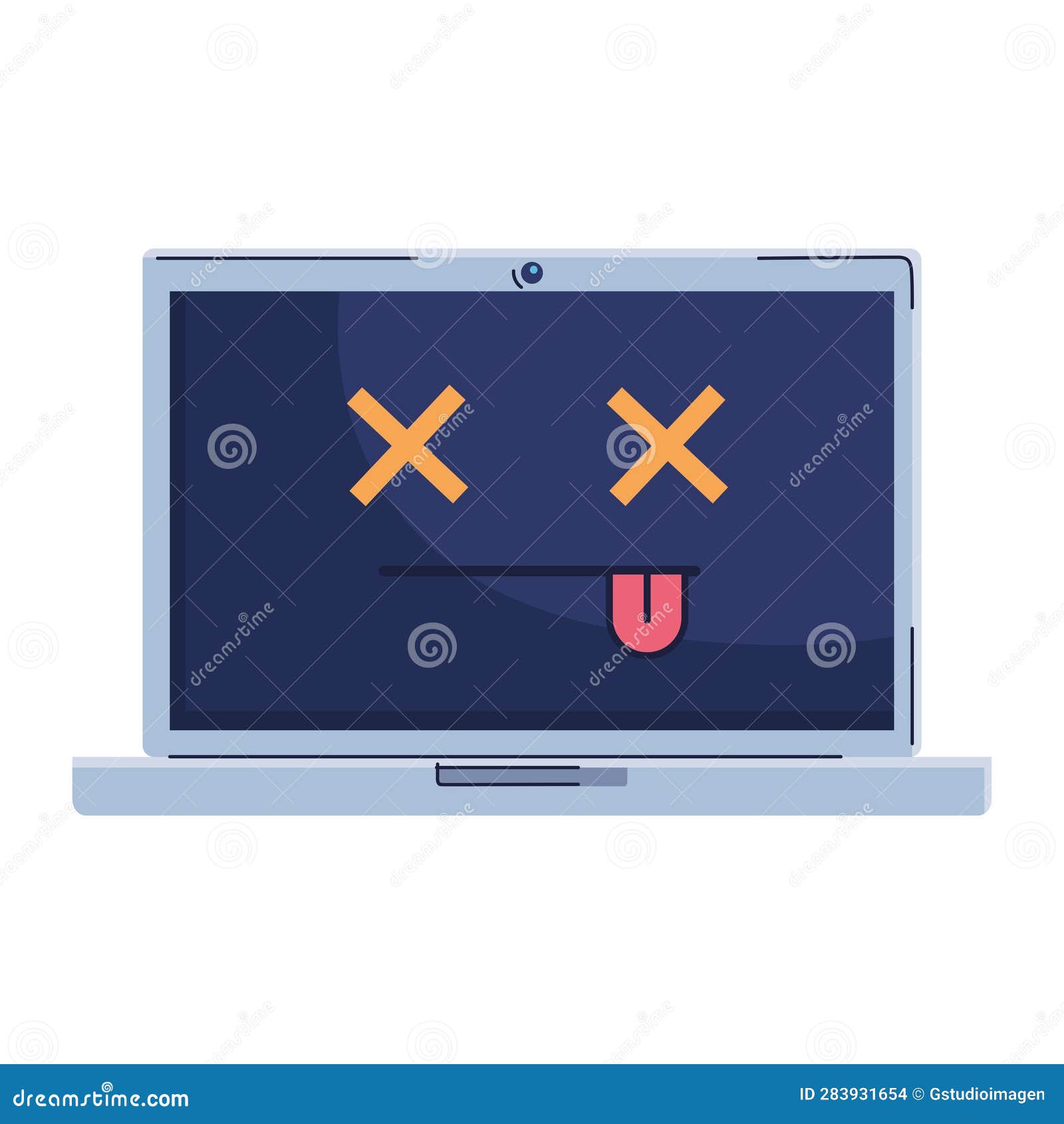 Laptop computer with face stock vector. Illustration of icon - 283931654
