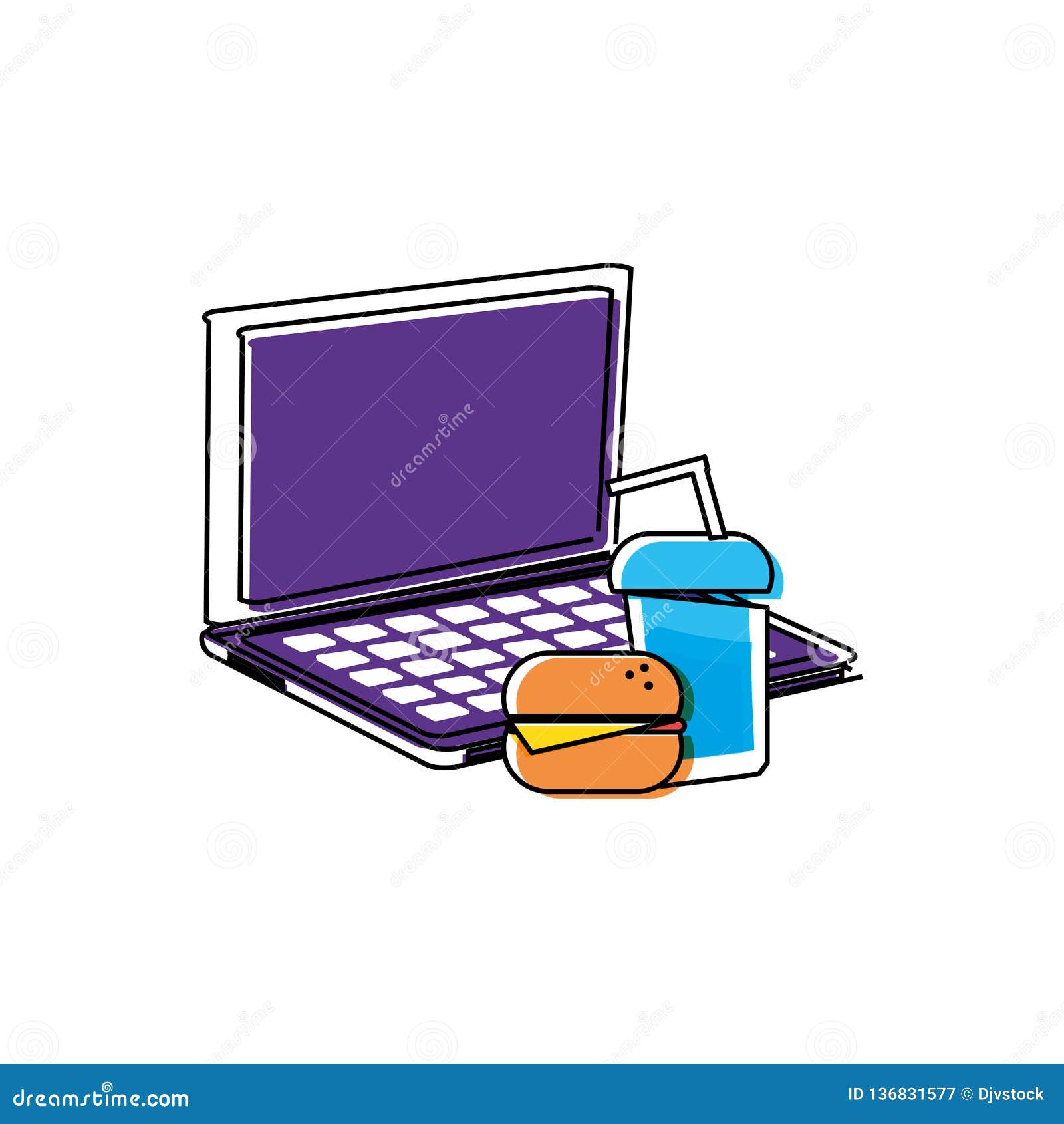 Laptop Computer with Fast Food Stock Vector - Illustration of ...