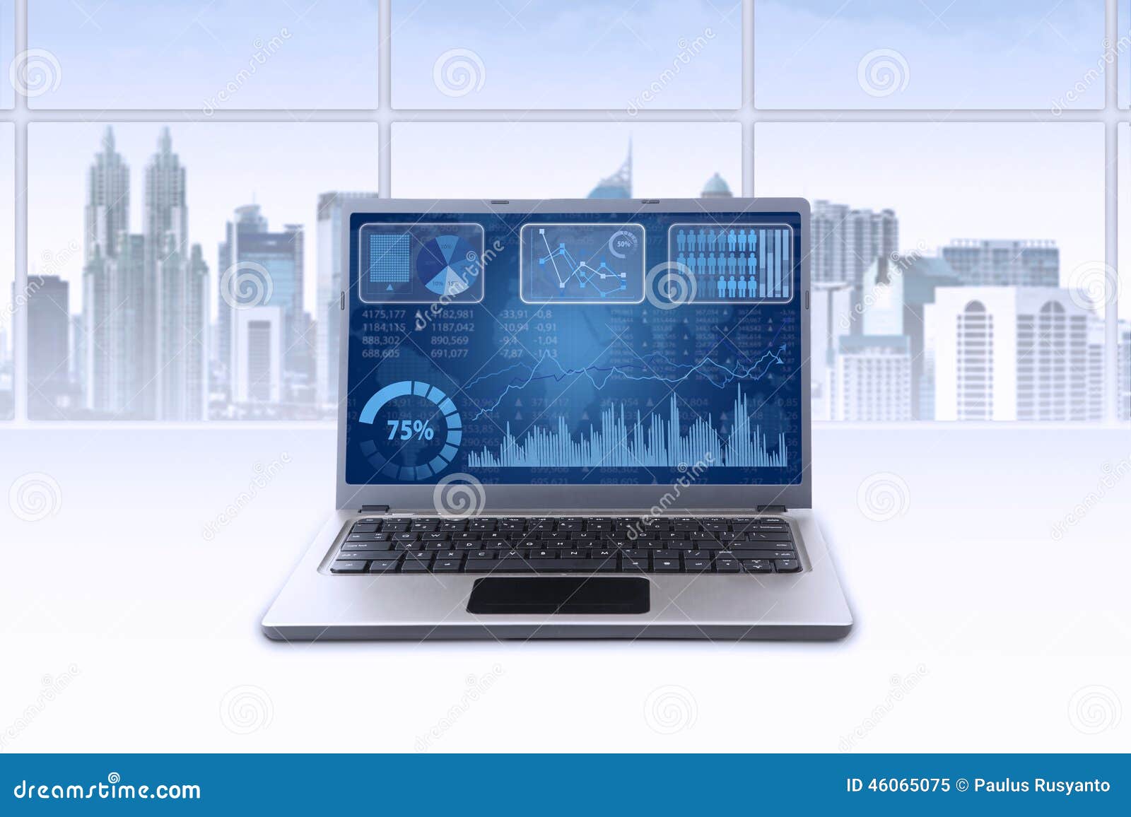 Laptop Computer with Financial Chart in Office Stock Image - Image of ...