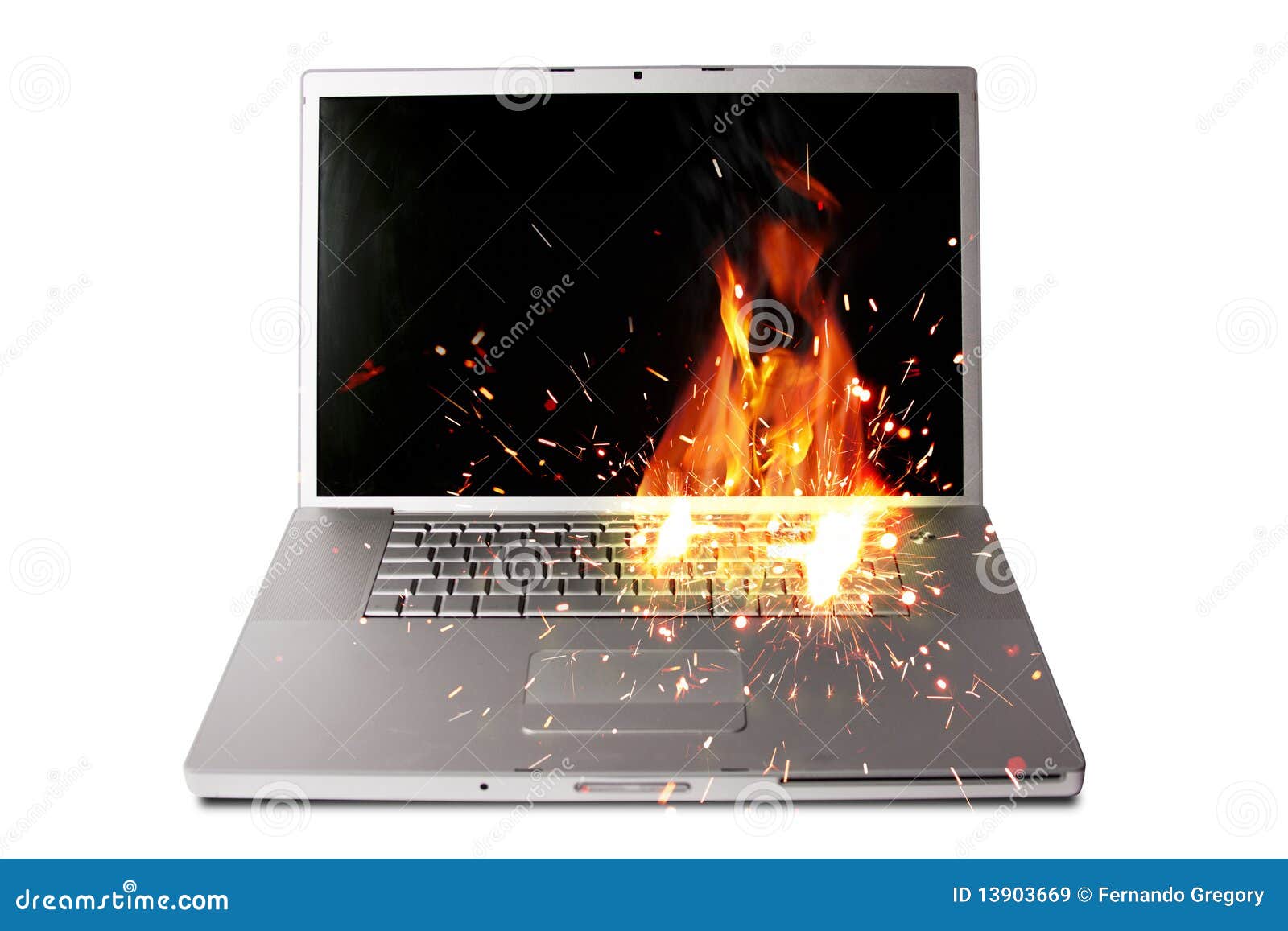 Laptop computer on fire stock image. Image of keyboard - 13903669