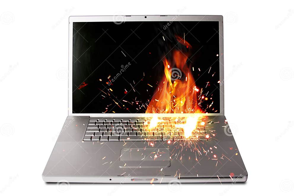 Laptop computer on fire stock image. Image of keyboard - 13903669
