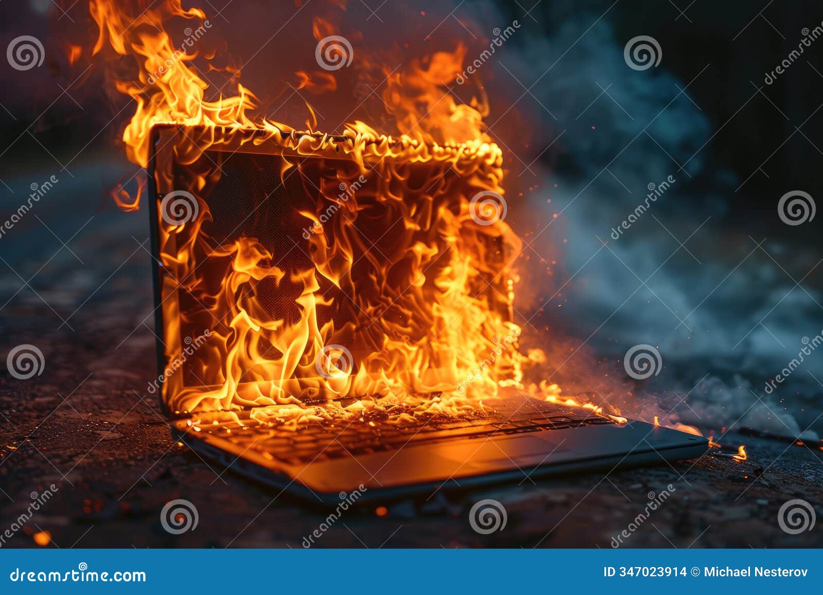 Laptop Computer on Fire with Broken Battery Stock Photo - Image of ...