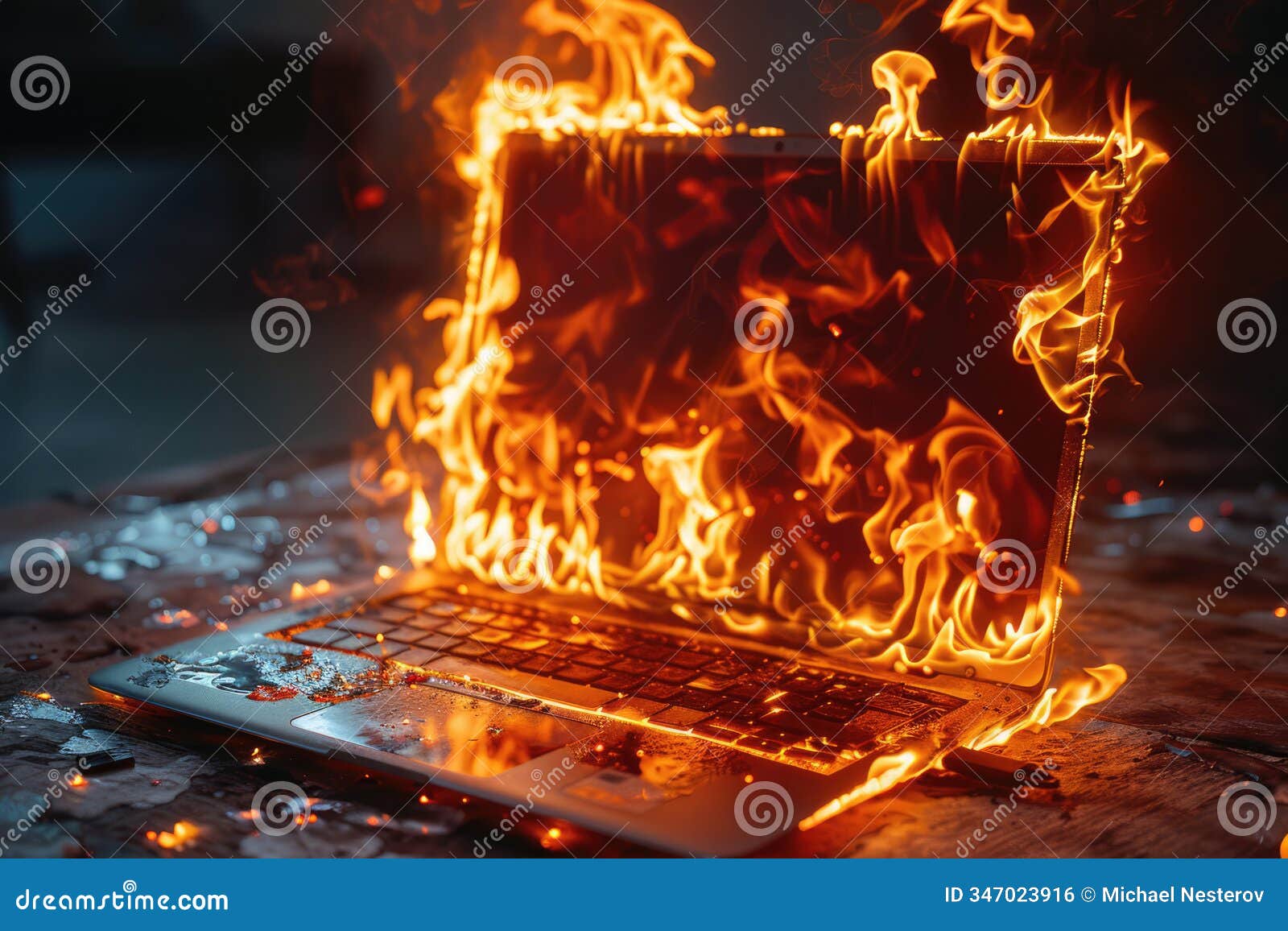 Laptop Computer on Fire with Broken Battery Stock Photo - Image of ...
