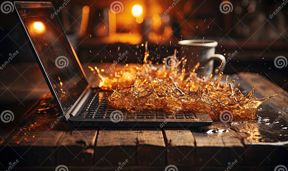 Laptop Computer on Fire-Covered Table Stock Photo - Image of technology ...