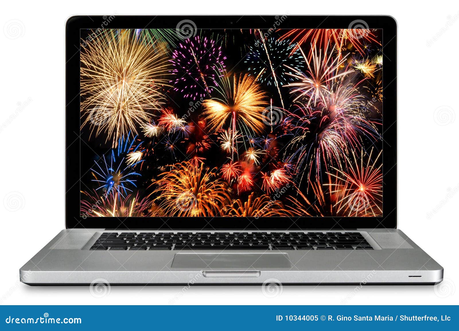 Laptop Computer with Fireworks on Screen Stock Image - Image of ...