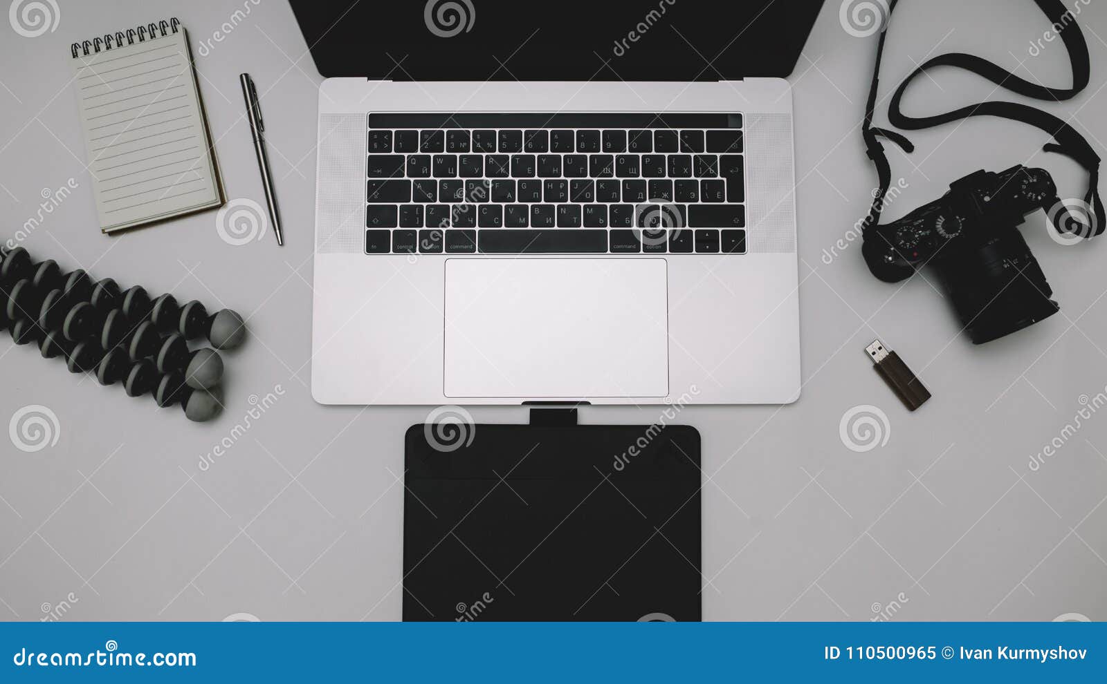 Laptop Computer. Flat Lay Top View Workplace Stock Image - Image of ...