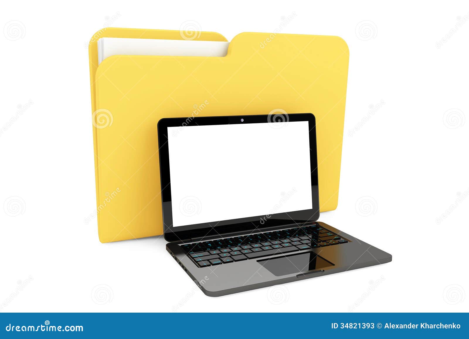 Laptop Computer with Folder Stock Illustration - Illustration of backup ...
