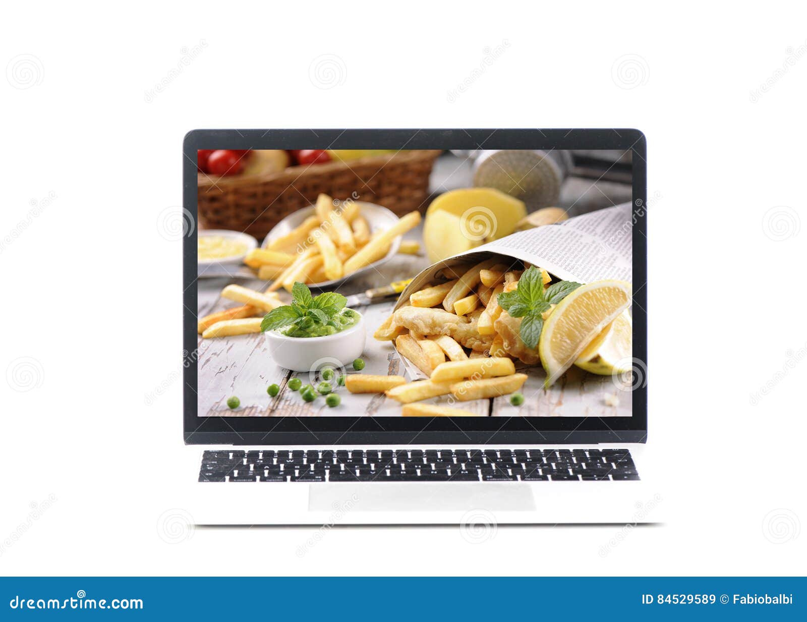 Laptop Computer with Food on Screen. Stock Image - Image of design ...