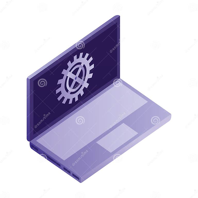 Laptop Computer with Gear Machine in Screen Stock Vector - Illustration ...