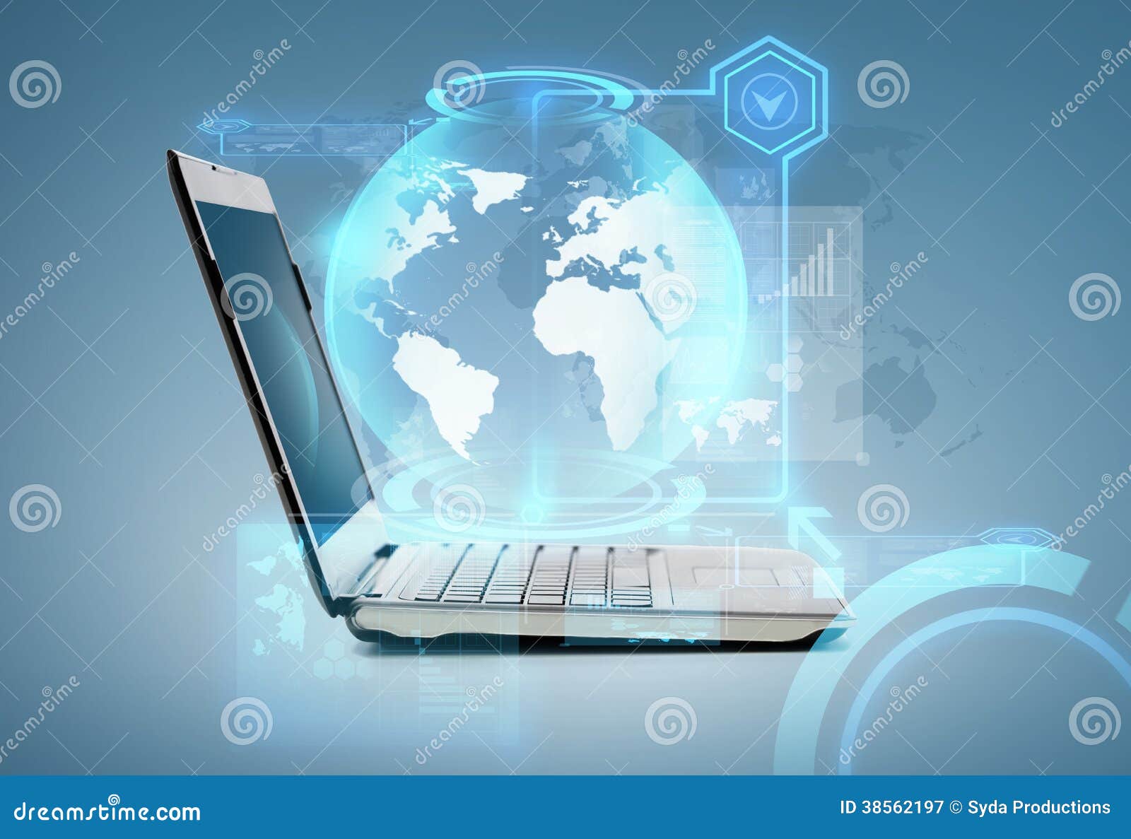 Laptop Computer with Globe Hologram Stock Image - Image of internet ...