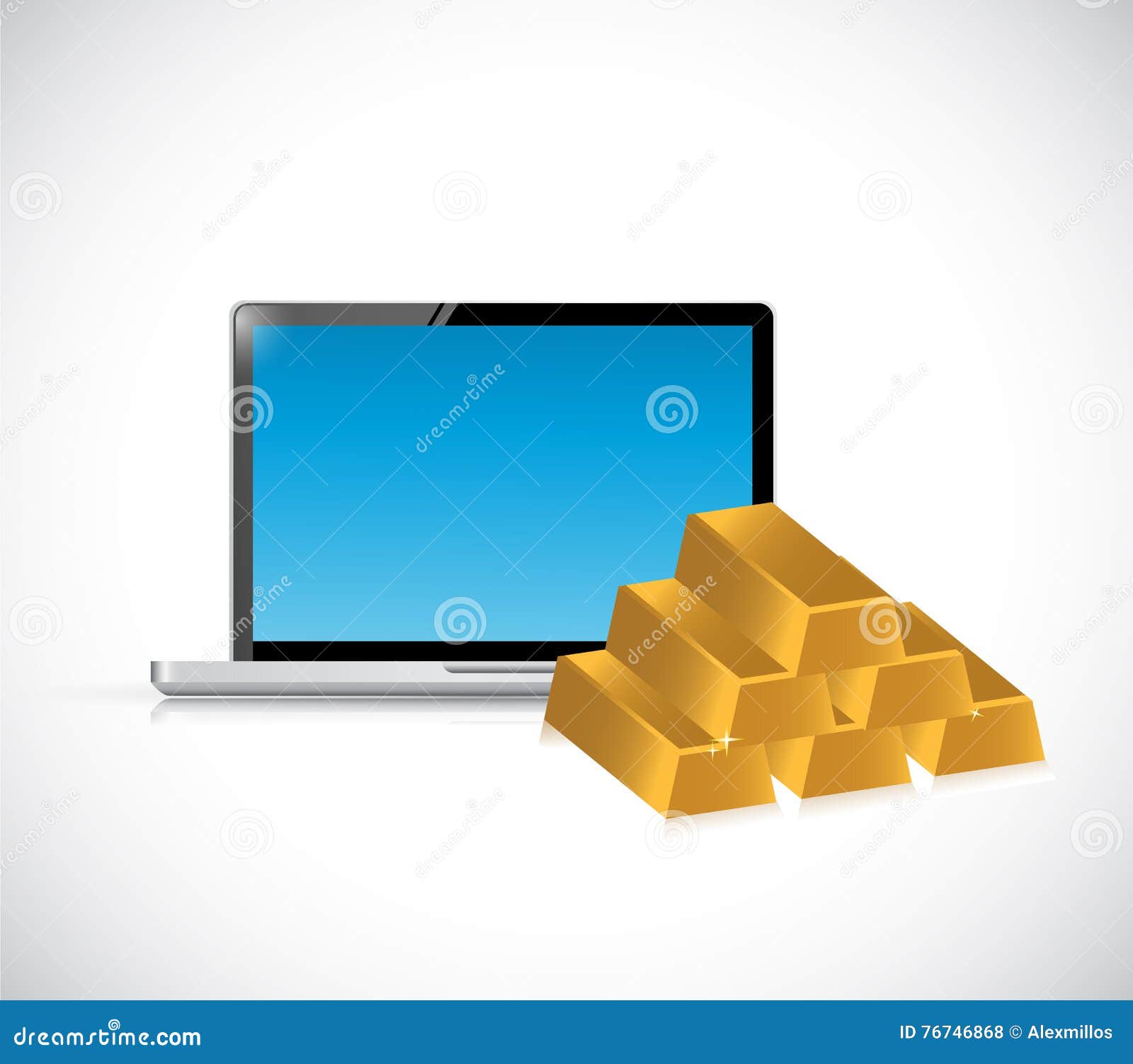 Laptop Computer and Gold Bars Concept Isolated Stock Photo - Image of ...