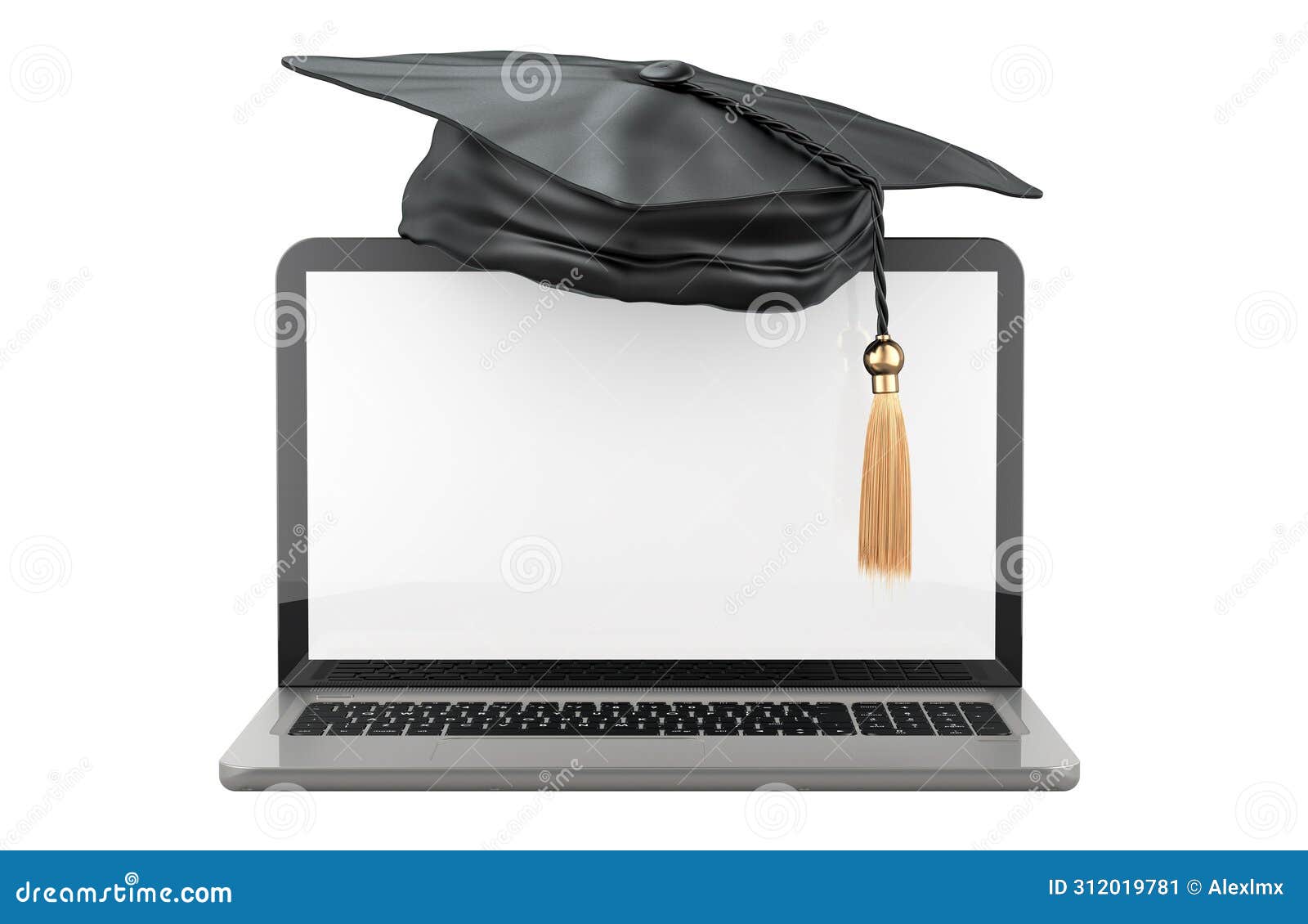 Laptop Computer with Graduation Hat. Online Education Concept, 3D ...