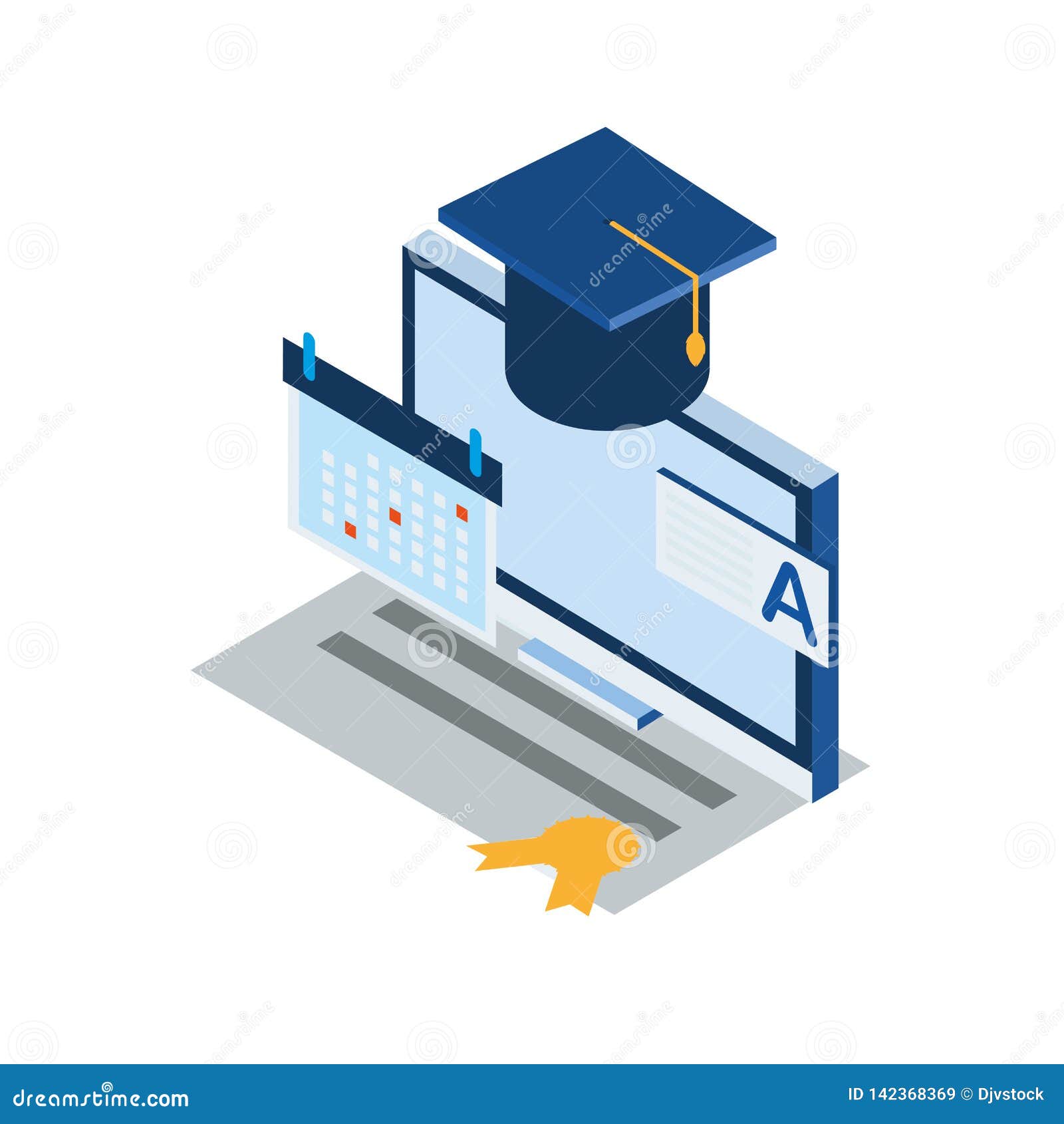 Laptop Computer with Graduation Hat Stock Vector - Illustration of ...