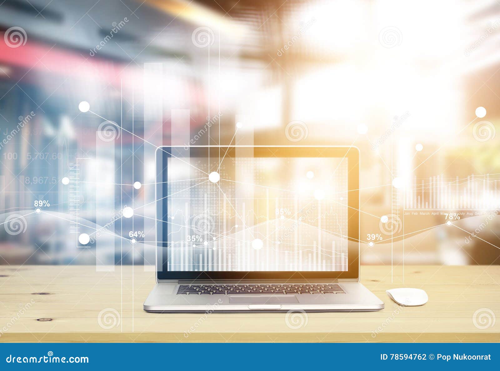 Laptop Computer with Graphic Icons Worldwide Stock Exchanges Interface ...