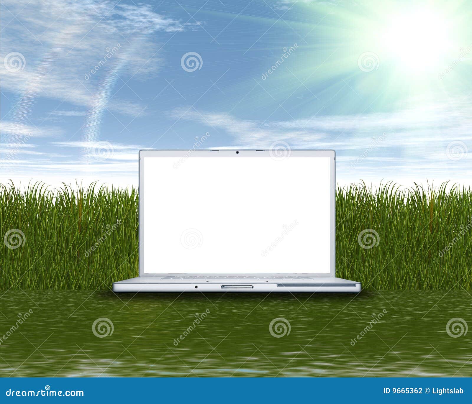Laptop Computer on the Green Grass Stock Illustration - Illustration of ...