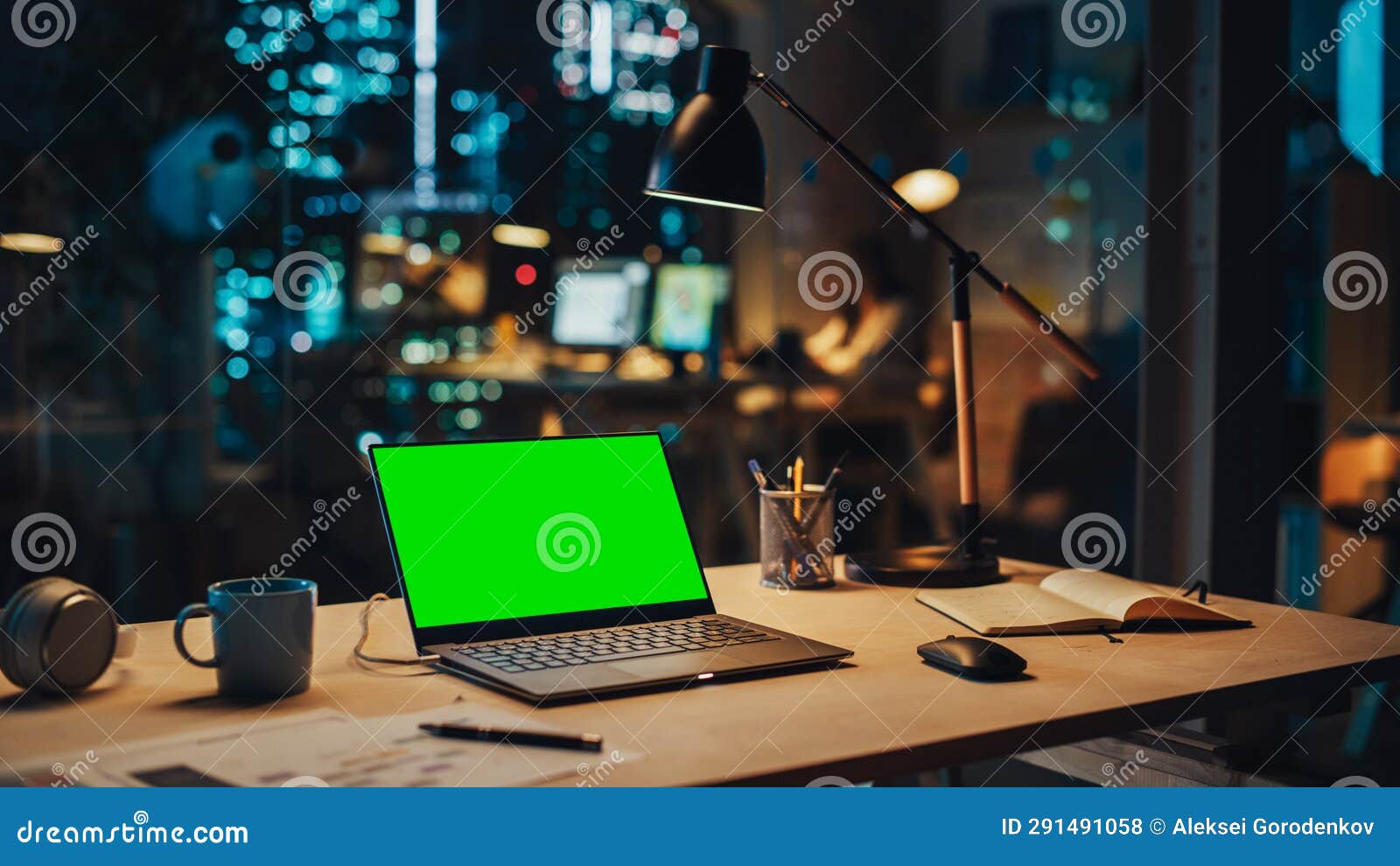 Laptop Computer with a Green Screen Chromakey Mock Up Display Standing ...