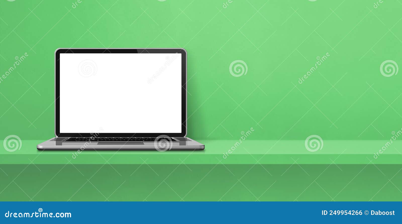 Laptop Computer on Green Shelf Background Banner Stock Illustration ...