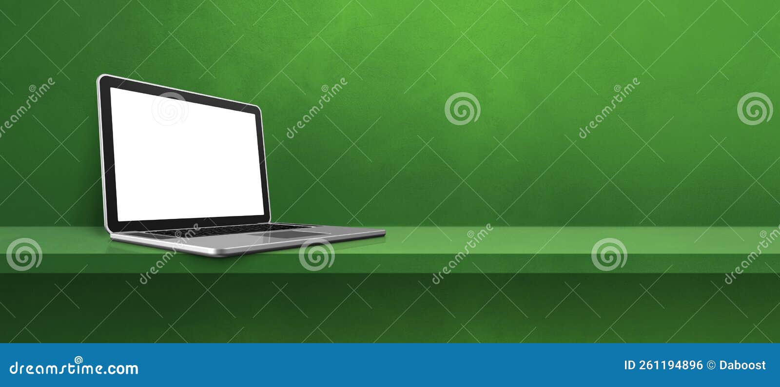 Laptop Computer on Green Shelf Background Banner Stock Illustration ...