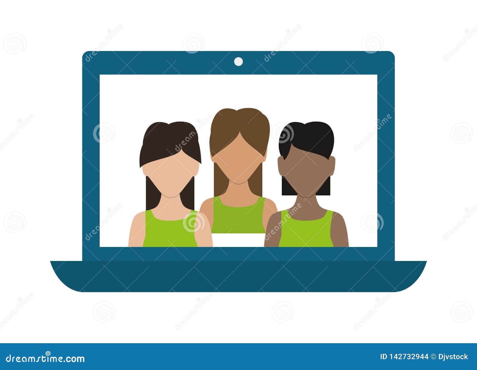 Laptop Computer with Group of Women Stock Vector - Illustration of ...