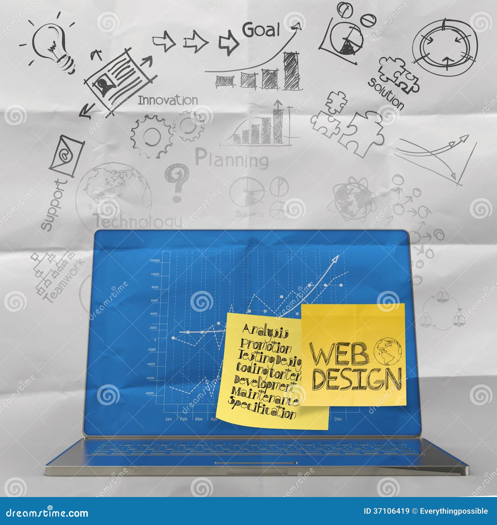Laptop Computer with Hand Drawn Web Design Stock Illustration ...