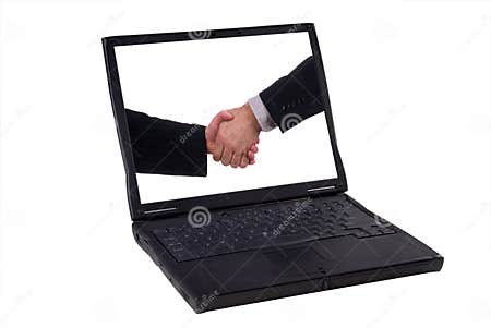 Laptop Computer with Handshake Stock Photo - Image of business, office ...
