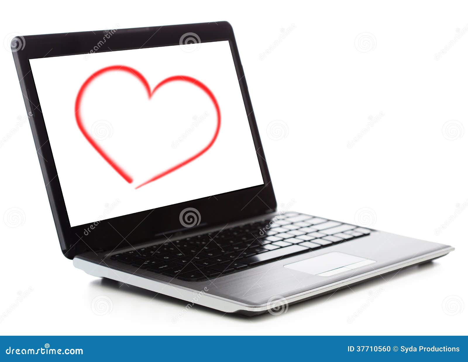Laptop Computer with Heart on White Screen Stock Photo - Image of ...