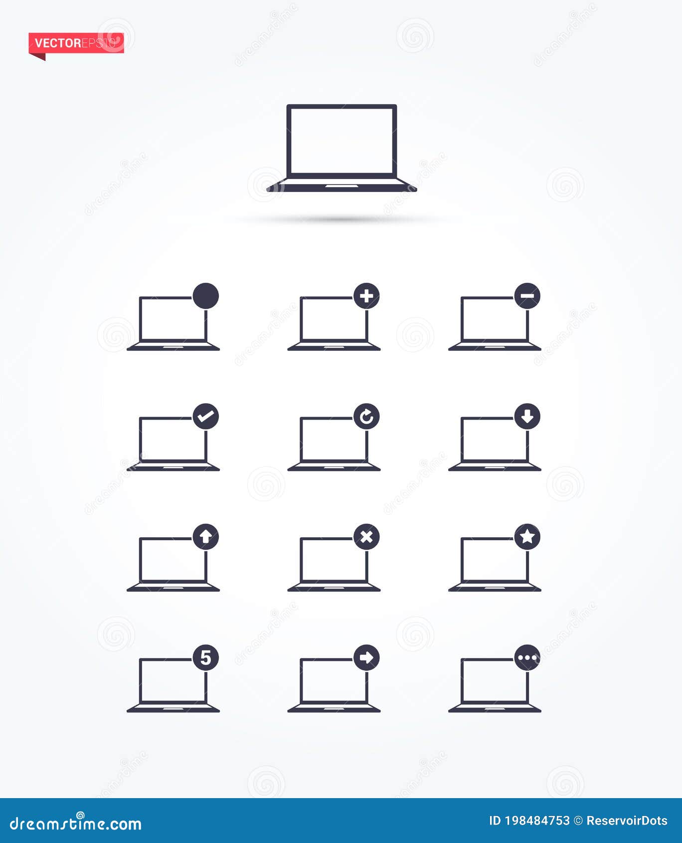 Laptop Computer Icon Set stock vector. Illustration of monitor - 198484753
