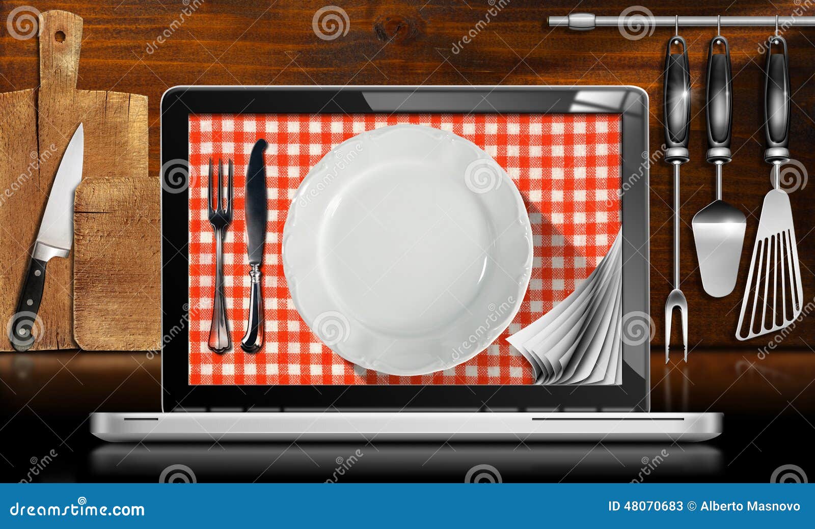 Laptop Computer in the Kitchen Stock Illustration - Illustration of ...